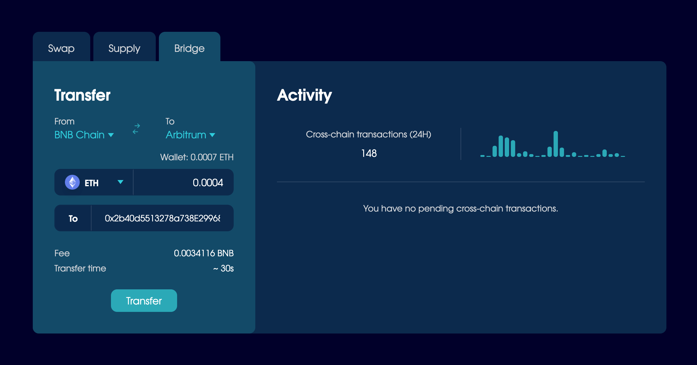 Transfer ETH between supported chains